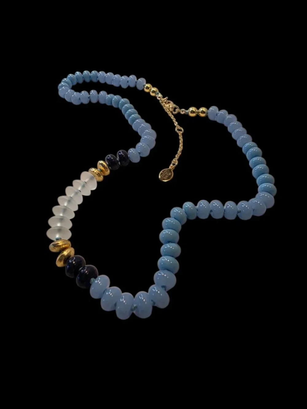 Fucci Minnulli | Jewelry | Shades Of Blue Gold Etched Bead Necklace By ...